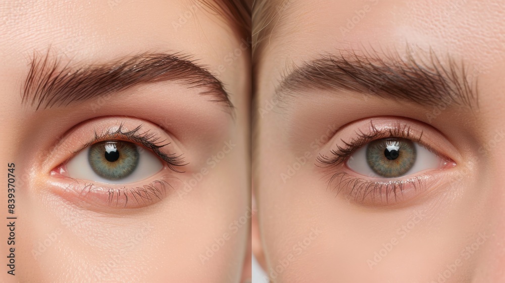 Before and after photos of a woman's eyebrows after a professional ...