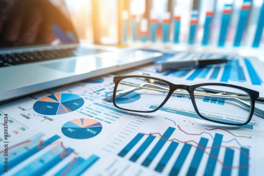 a detailed financial report, showcasing various charts such as bar ...