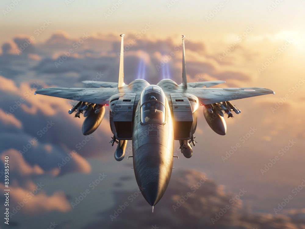 A fighter jet in flight during a combat mission, cinematic style ...