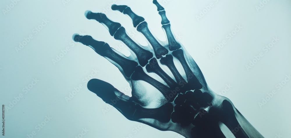 x-ray of a broken finger, showing the precise fracture line, selective ...