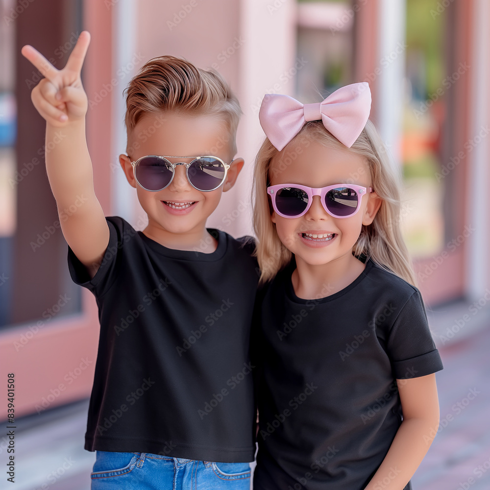 Two kids mockup, 2 children's matching tshirt mock up. Boy and girl ...