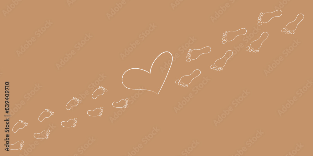 Human step footprints paths. A child and an adult meet halfway. Step by ...