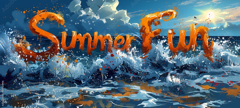 beach word summer fun custom brush signs spraying liquid border work ...