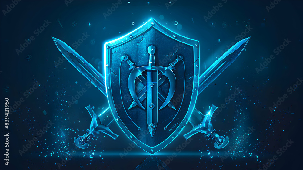 Cyber defense icon: Shield and crossed swords symbol, proactive ...