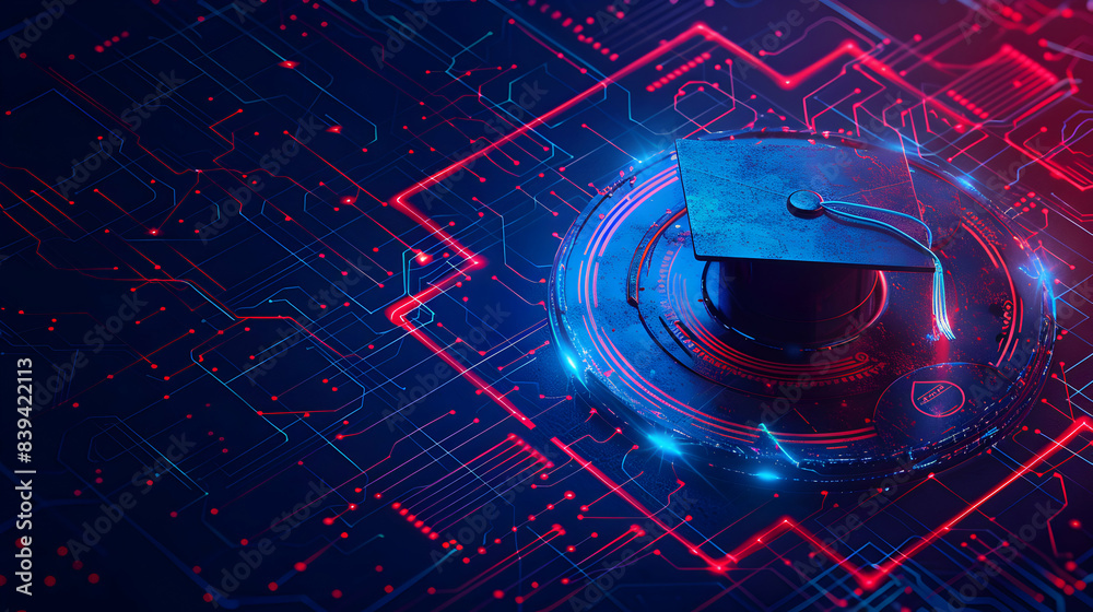 2D Vector Illustration: Cyber Security Training Icon with Graduation ...