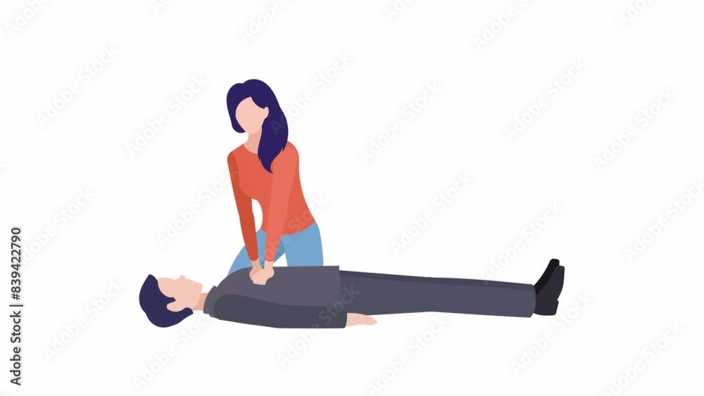 A woman cartoon character performing cardiopulmonary resuscitation (CPR ...