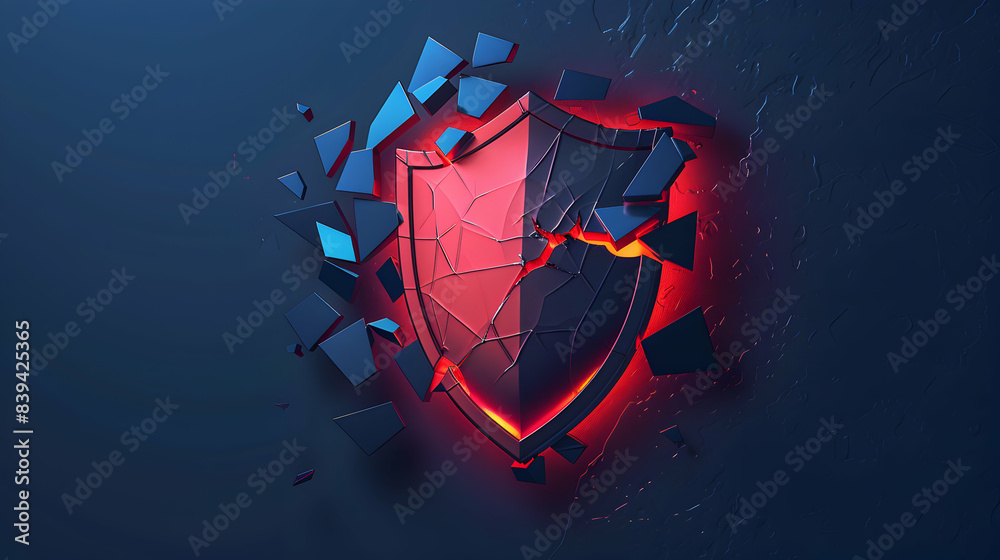 2D Vector Security Breach Icon with Broken Shield Illustration of ...