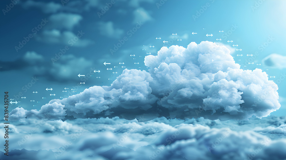 Photo realistic Cloud computing scalability and flexibility with arrows and cloud icons concept ...