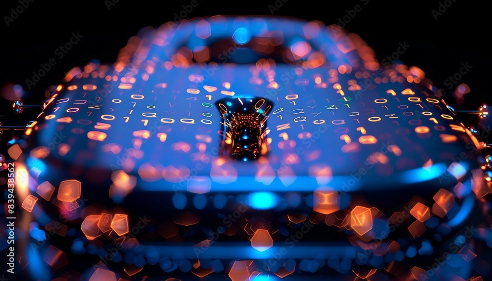 Secure Data Encryption, Padlock symbol with binary code flowing through ... Secure Data Encryption, Padlock symbol with binary code flowing through ...