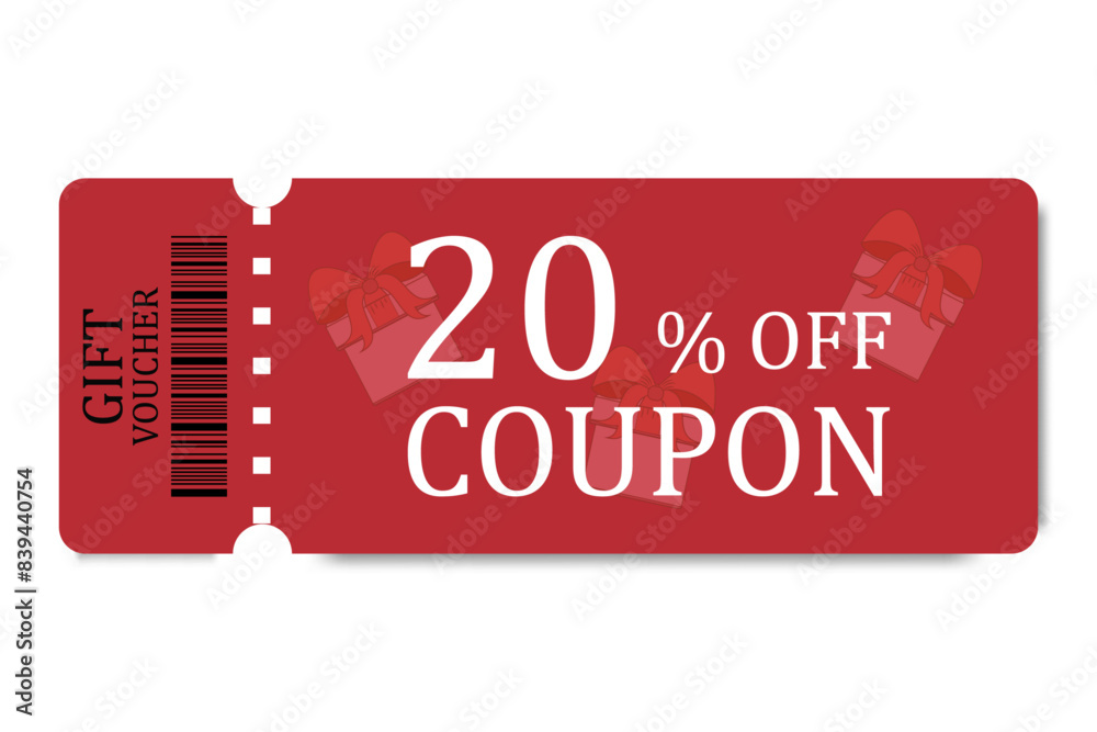 Discount coupon, gift voucher template with tear-off part and barcode ...