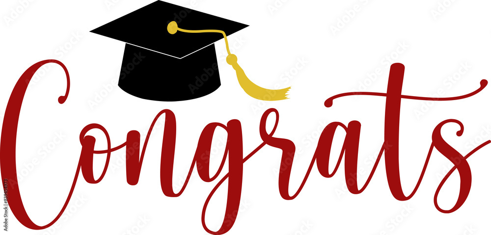 Graduation congrats typography clip art design on plain white ...