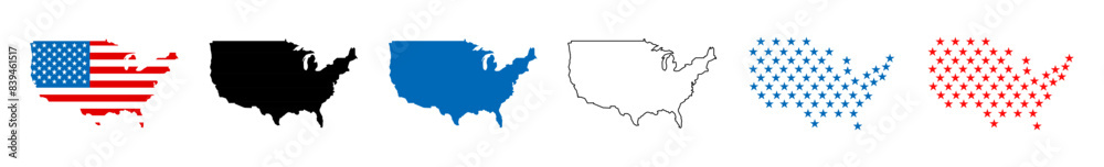 Map of the United States. Line icon, filled, and dotted. White ...