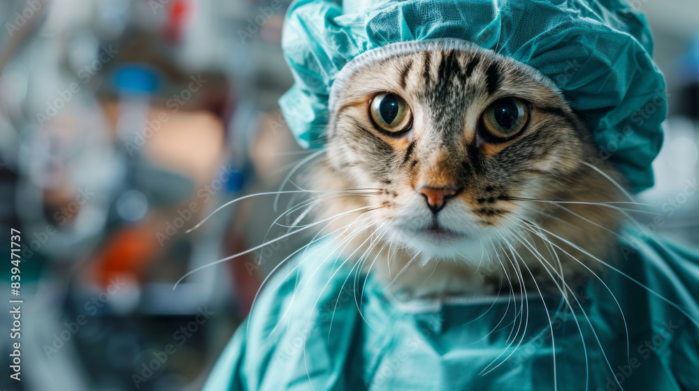 Cat doctor wears surgical mask. Funny cat dressed as a doctor wearing a ...