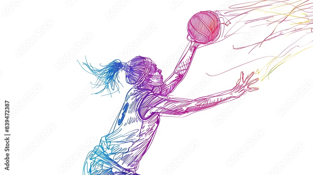Netball Player Shooting in Minimalist Single Line Drawing Stock ...