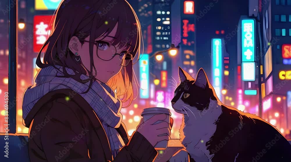 Cute lofi young girl headphone city Love Passion, lofi hip hop music ...