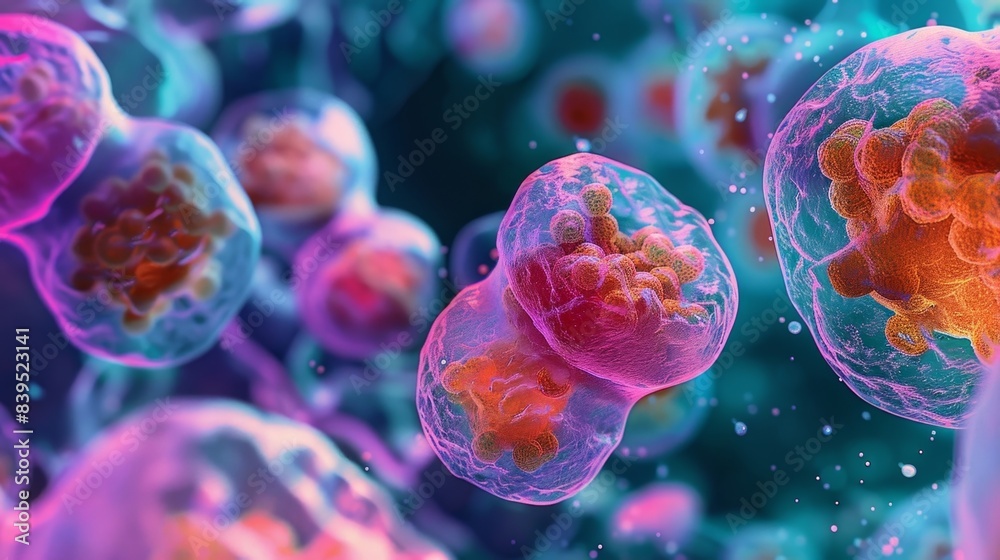Microscopic image of chondrocytes undergoing cell division with visible ...