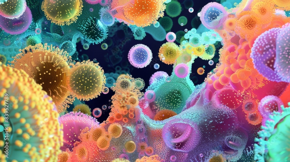 A brightly colored depiction of the different types of cellular ...