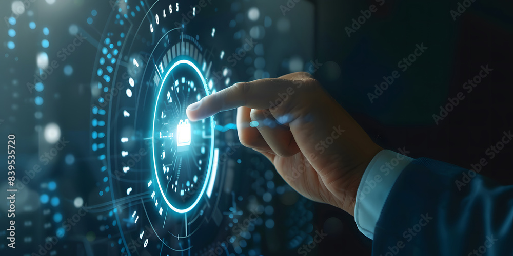 Access control concept. Businessmen touch the virtual access control ...