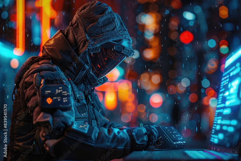 Hacker , man at the holographic interface. ultra realistic, detailed ...