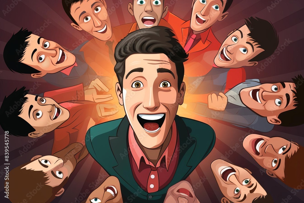 Funny man flat design top view comedy club cartoon drawing colored ...