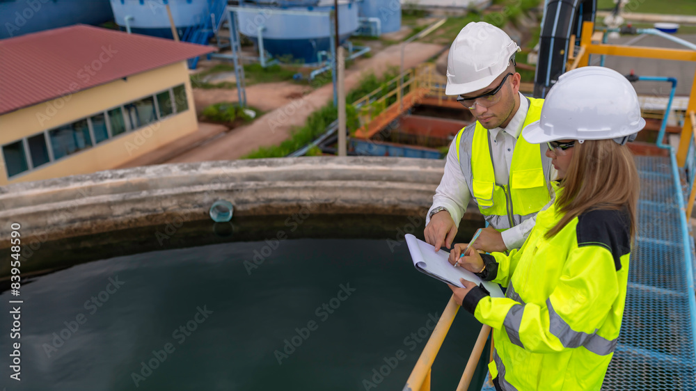 Environmental engineers work at wastewater treatment plants,Water ...