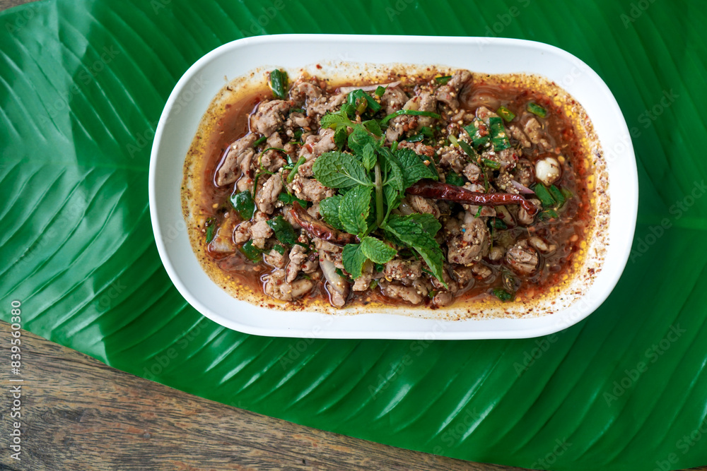 Larb Ped, Laab Ped, famous North East Thai food, spicy minced duck ...
