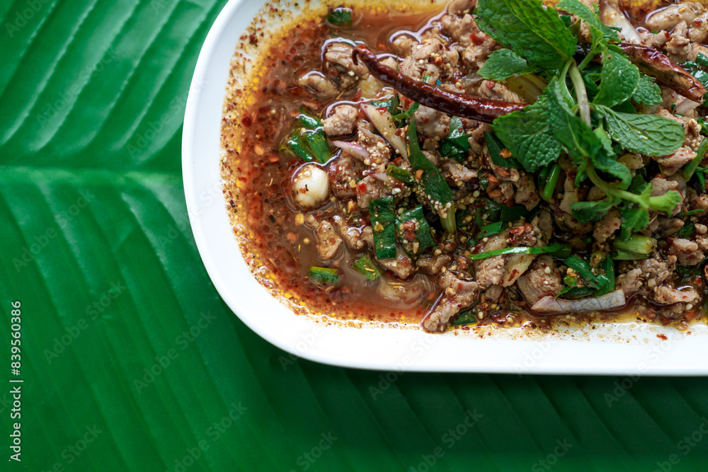 Larb Ped, Laab Ped, famous North East Thai food, spicy minced duck ...