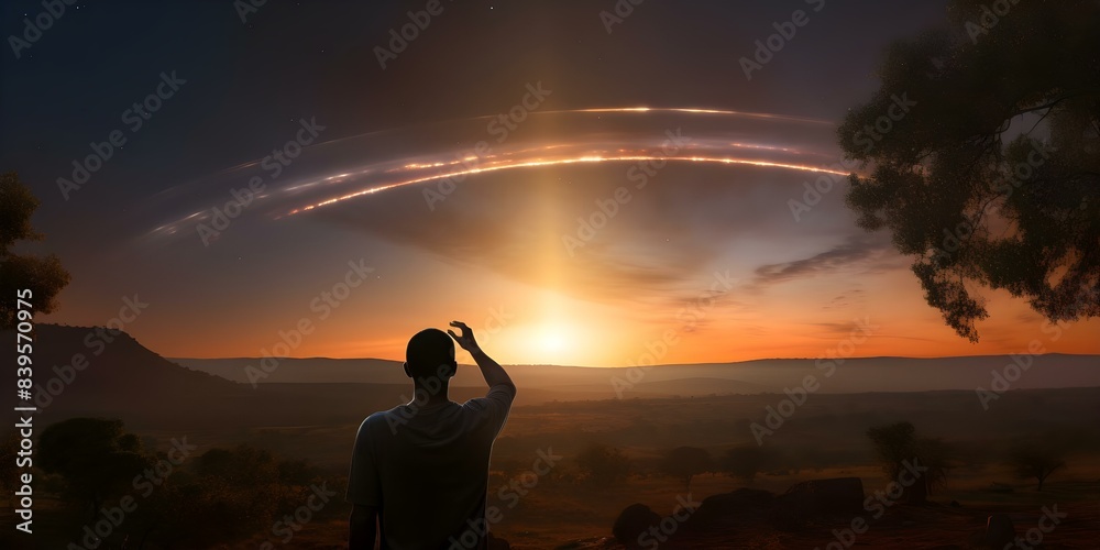 Observing UFO in the sky A possible alien invasion - Rear view ...