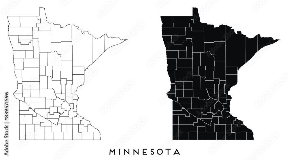 Minnesota state map of regions districts vector black on white and ...