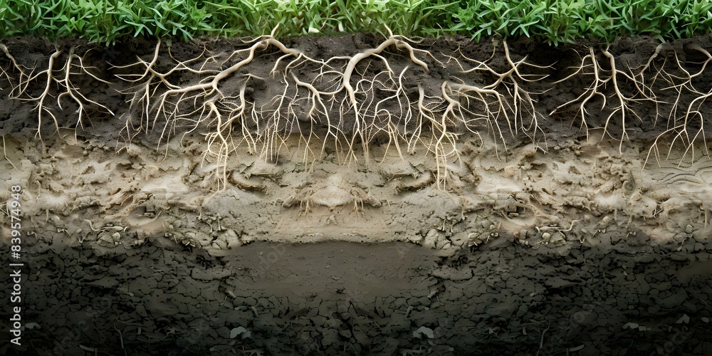 Layers of Soil Close-up Cross Section of Plant Roots Growing ...