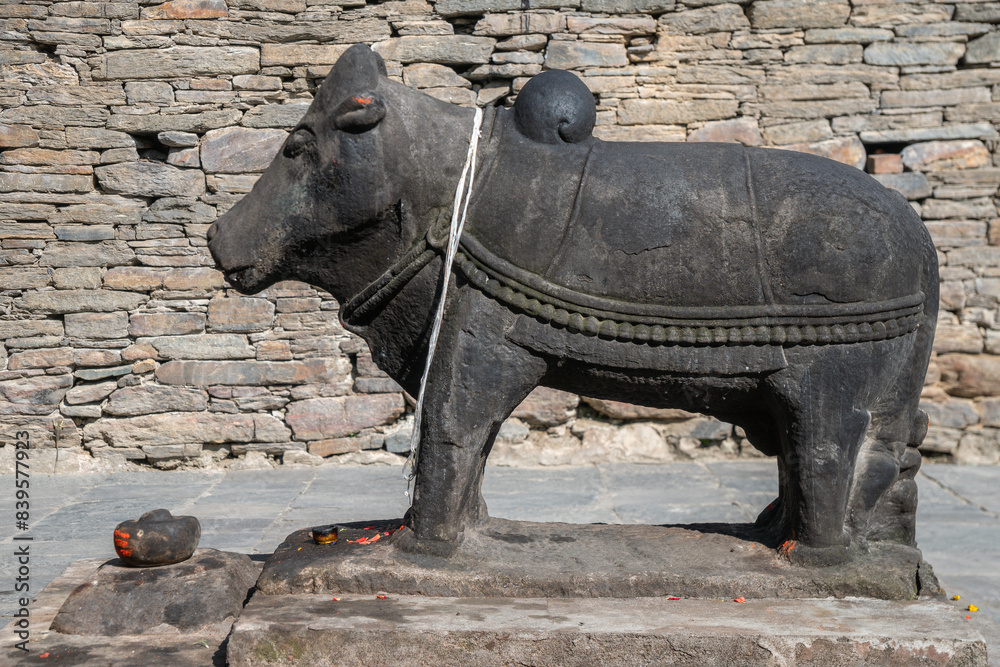 Stone carving of Nandi in temples shows Indias cultural heritage with ...