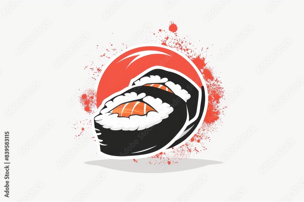 Sushi food logo, seafood rolls label, Japanese cuisine symbol ...