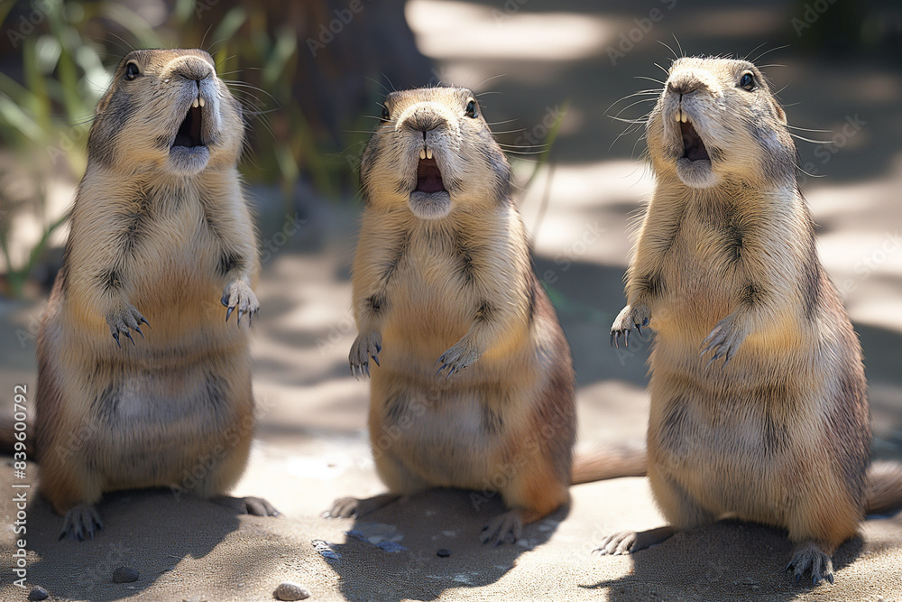prairie dogs on the ground, A high-definition, super realistic image of ...