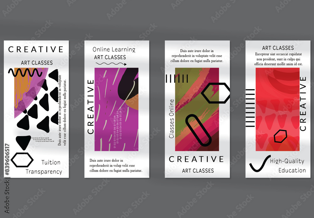 Flyer Layout with Black Shapes and Bright Abstract Rectangle on White ...