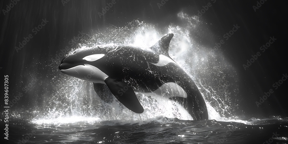 apex predator top predator orca breaching ocean surface sleek black and ...