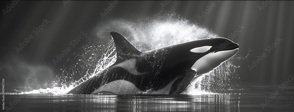 apex predator top predator orca breaching ocean surface sleek black and ...
