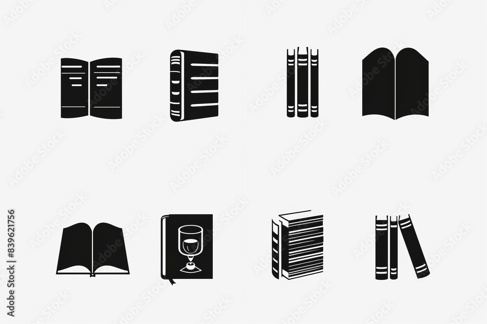 Book icons, black and white textbook symbol, education pictogram ...