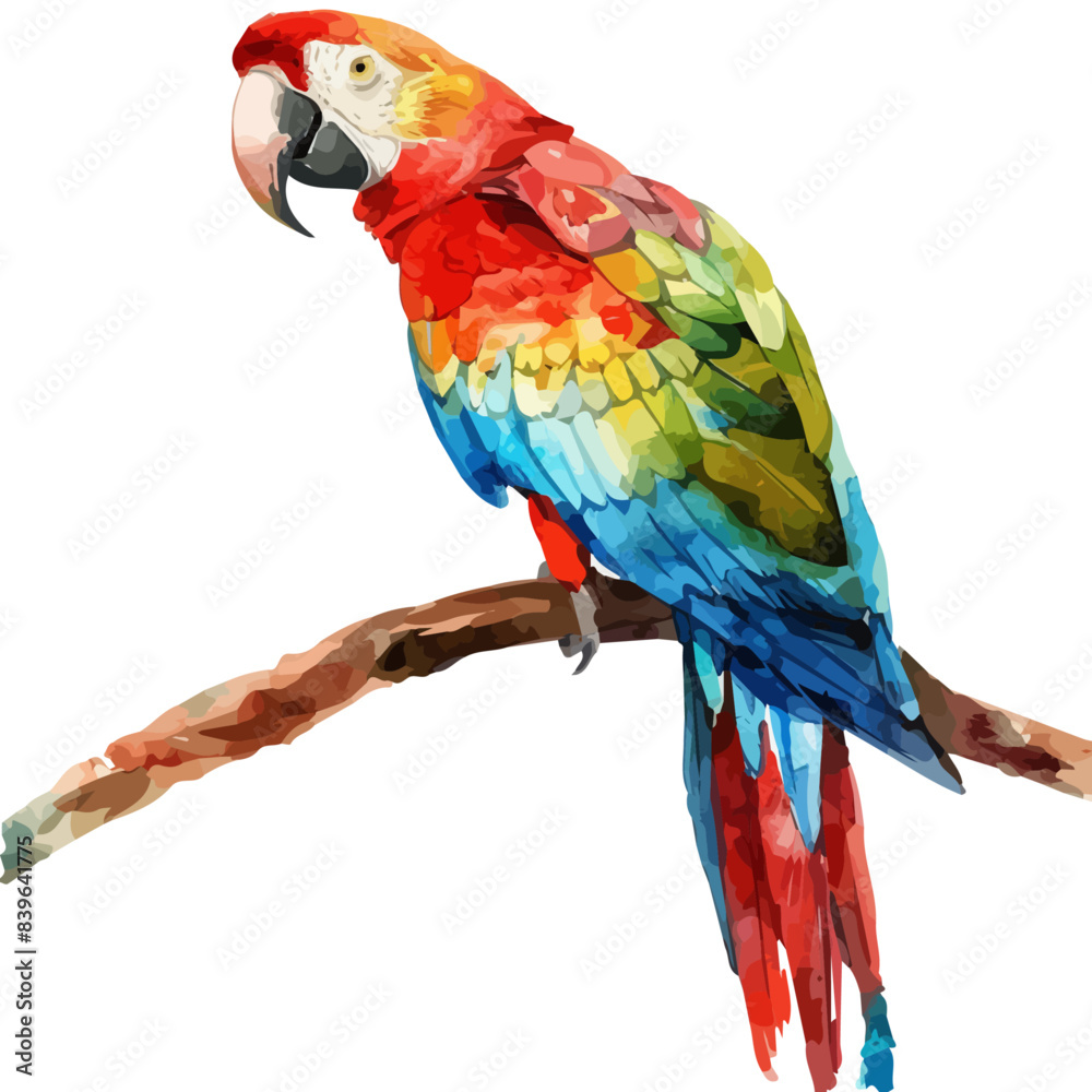 Watercolor Graphic vector of a parrot, isolated on a white background ...