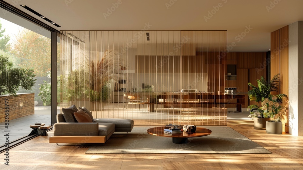 partition walls, reeded glass partition in living room combines ...