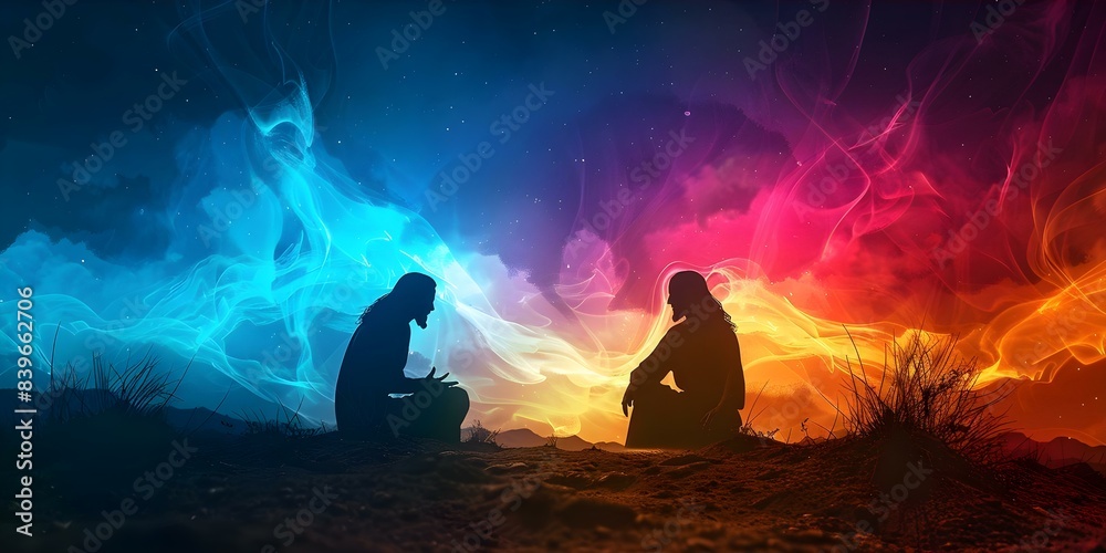 Temptation of Jesus in the Judean Desert A Digital Silhouette. Concept ...