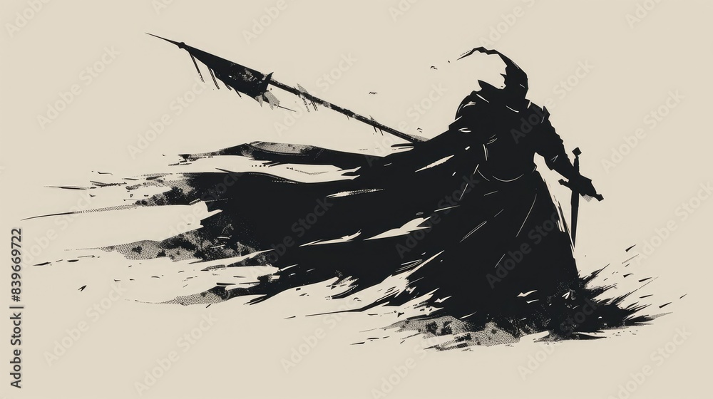 Foto de logo design of a dark knight raising a spiked flail in the air ...