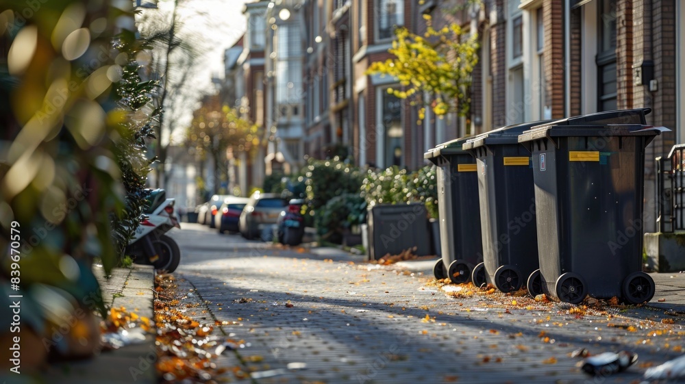 Visualize a city street lined with smart waste bins that use P-IoT ...