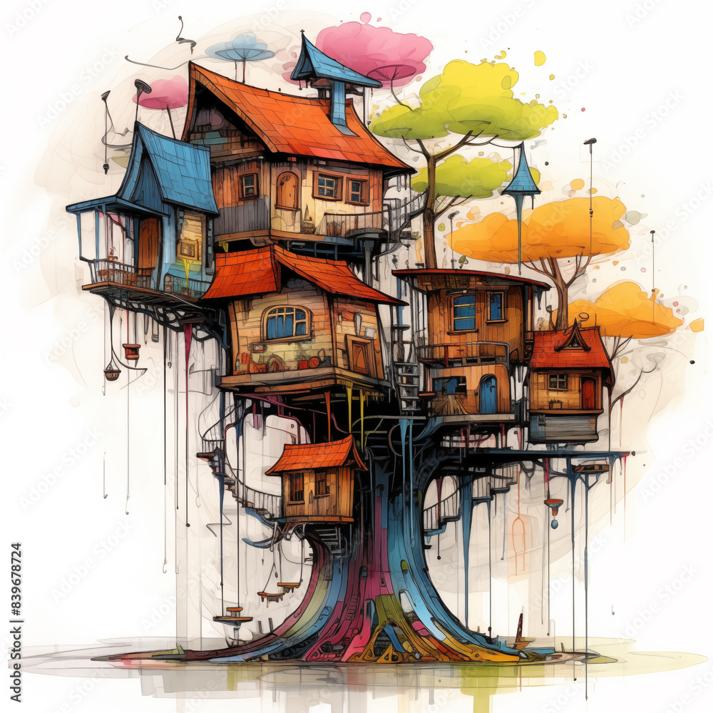 colorful cartoon isolated architectural drawing of fun and unstable ...