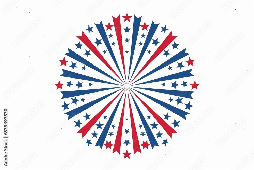 Fireworks, simple lines, red and blue color scheme, white background ...