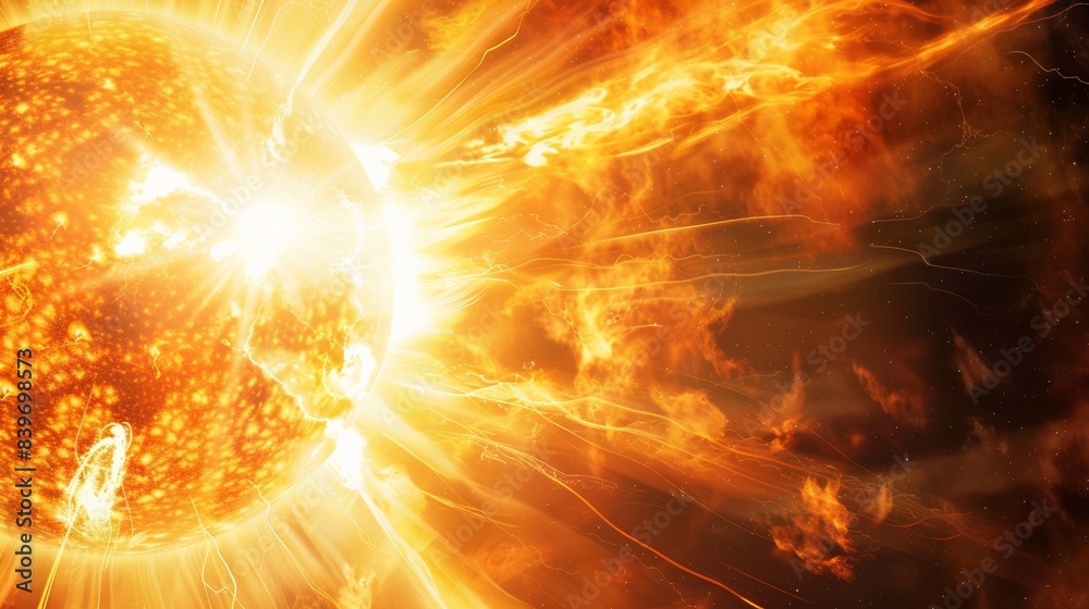 Solar flare with dramatic plasma bursts and magnetic storms. Showcasing ...