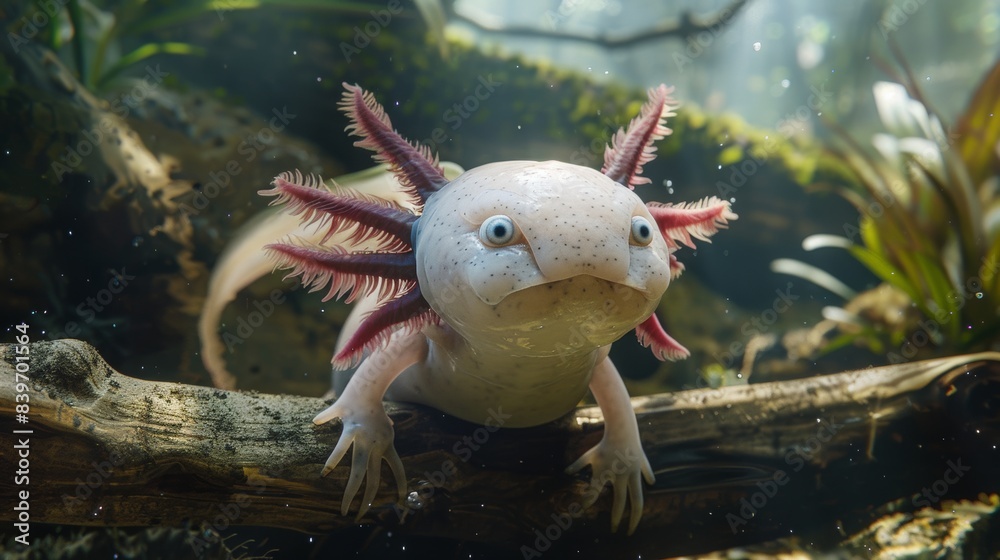 Foto de Axolotl in a natural underwater habitat, featuring vivid gills ...