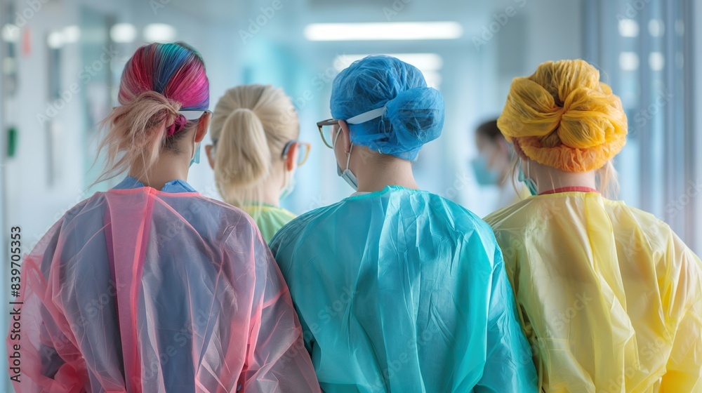 Smiling healthcare team in front of a rainbow flag, celebrating LGBTQ ...