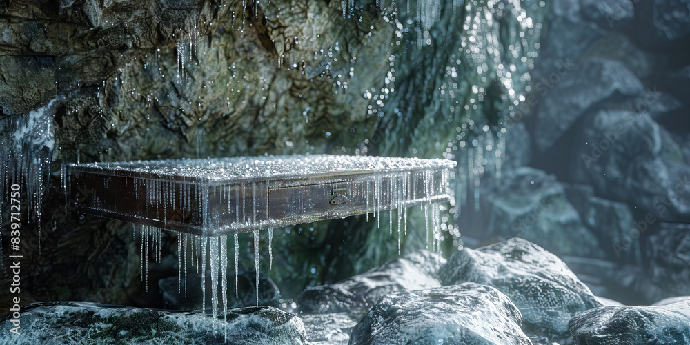 Ice Cave Chill Spot: An icy desk carved into the wall of a frozen cave ...
