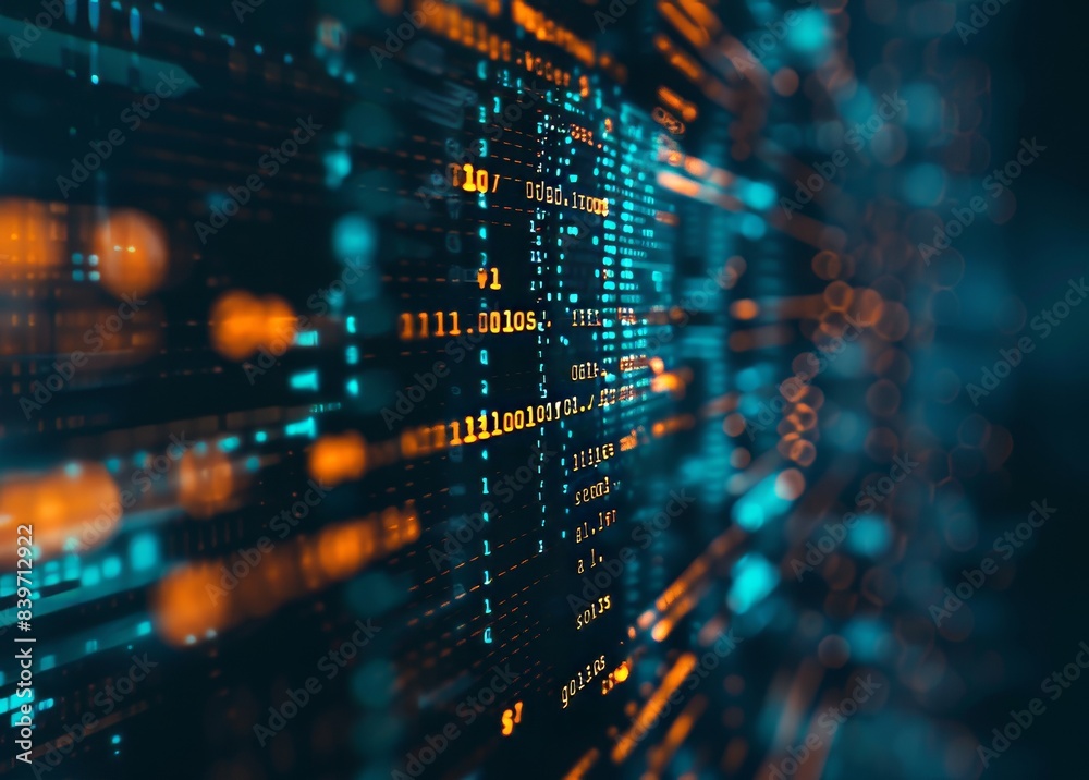 Node-based programming data design element in a 3D server room illustration. Stock Illustration ...