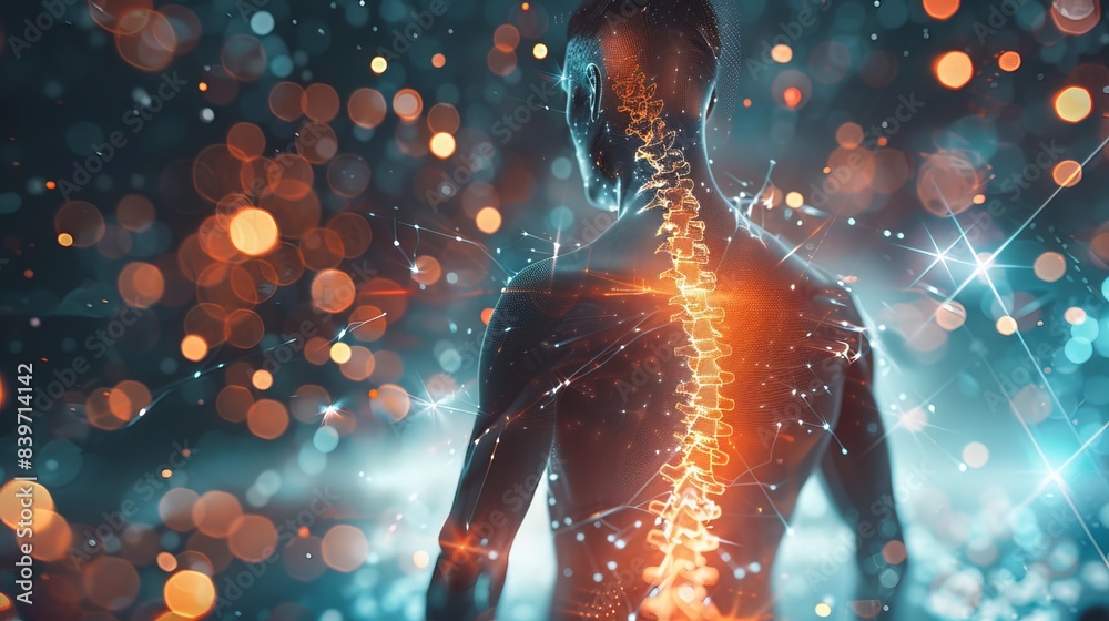 In a visualization of spinal health, a man is depicted experiencing ...